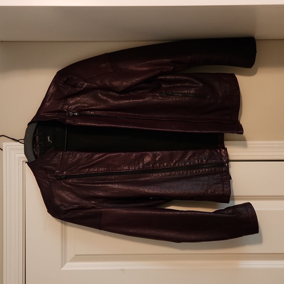 June | Jackets & Coats | June Burgandy Leather Biker Jacket Size Large ...